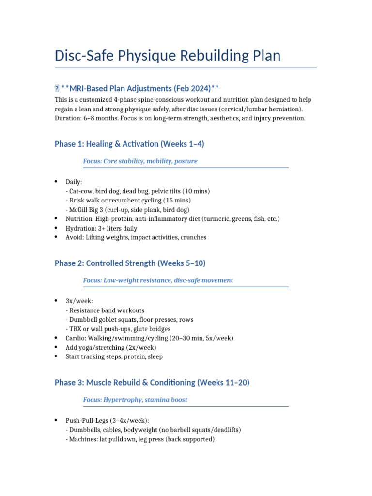DiscSafe Physique Rebuild Plan MRI Updated | PDF | Strength Training ...