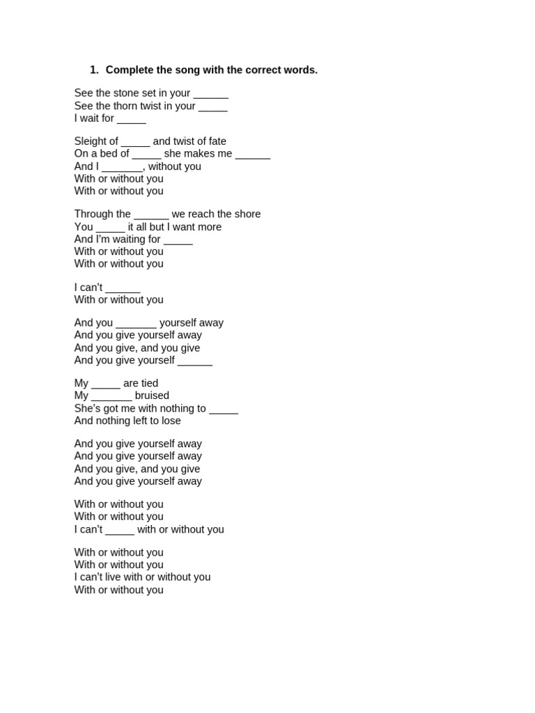 Complete the Song Lyrics Activity | PDF