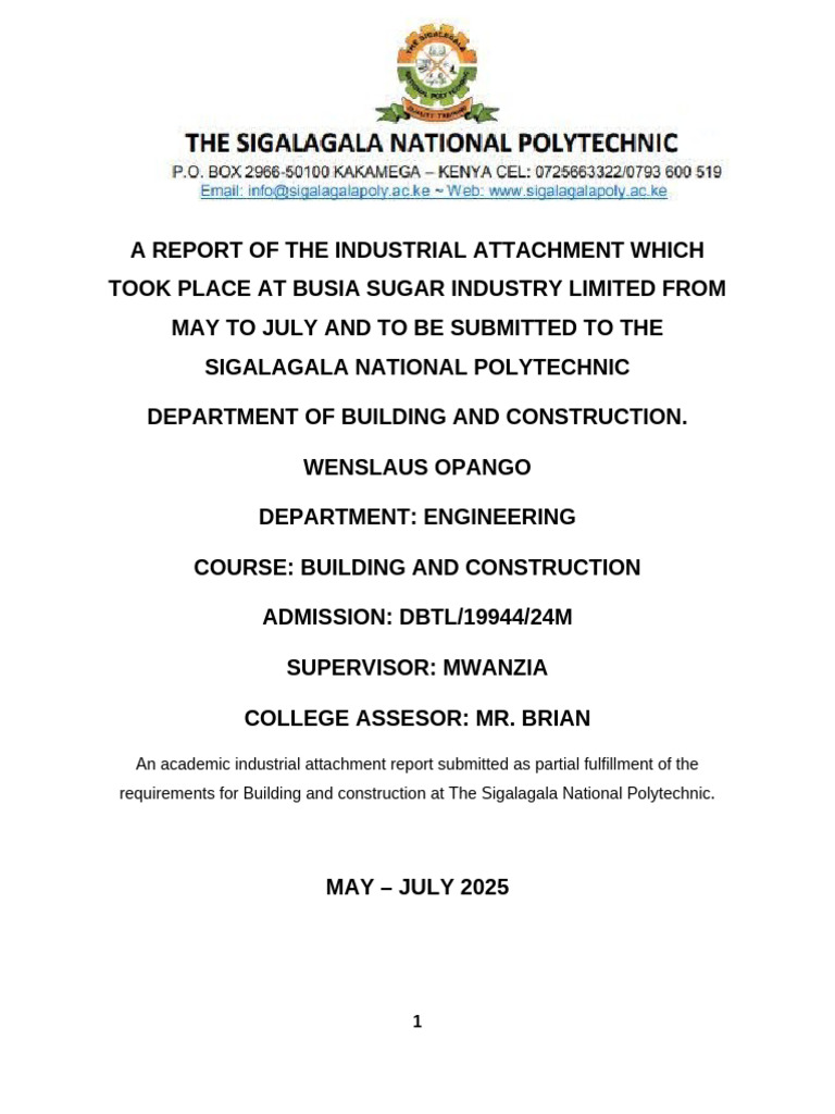 Industrial Attachment Report: Busia Sugar Industry | PDF ...