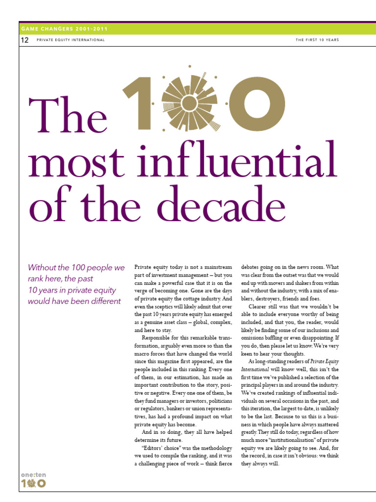 100 Most Influential 2001 2011 | PDF | Private Equity | Leveraged Buyout