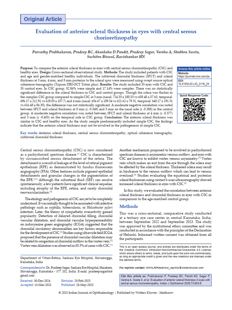 Evaluation of Anterior Scleral Thickness in Eyes.13 | PDF | Medical ...