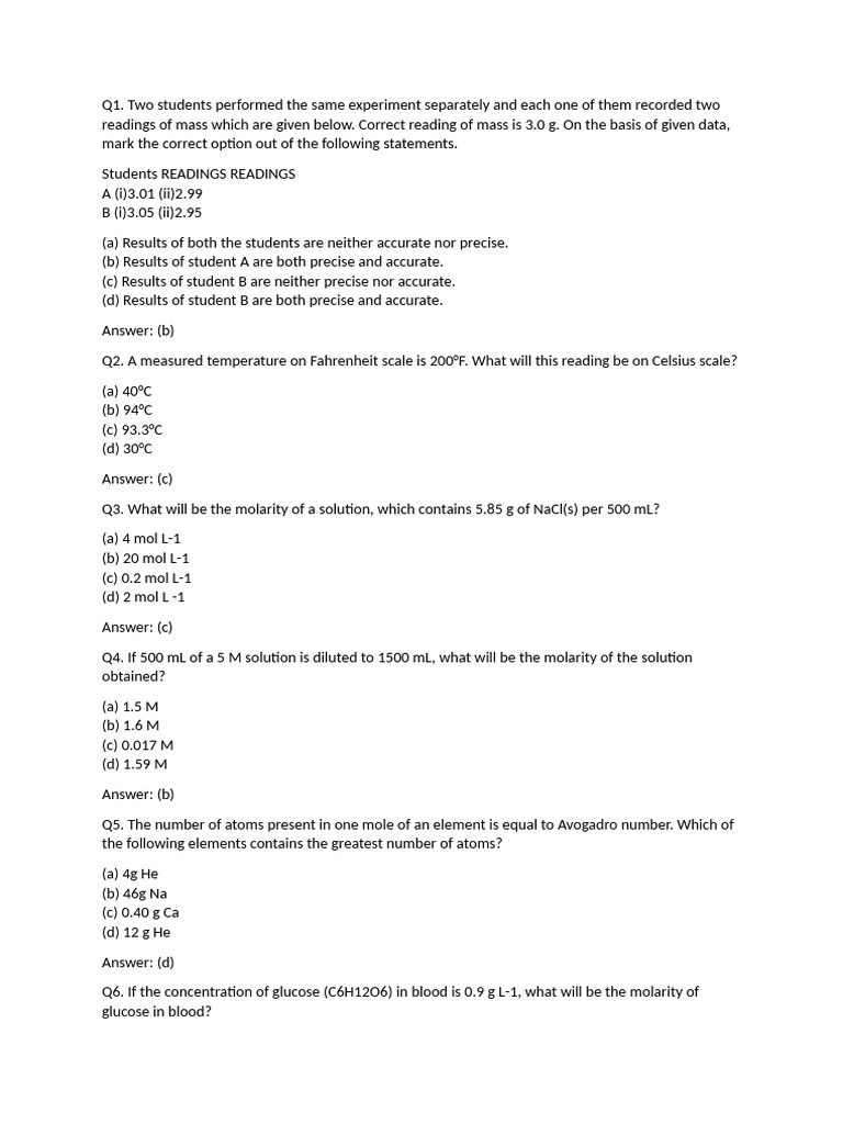 ch1.2 | PDF | Mole (Unit) | Materials