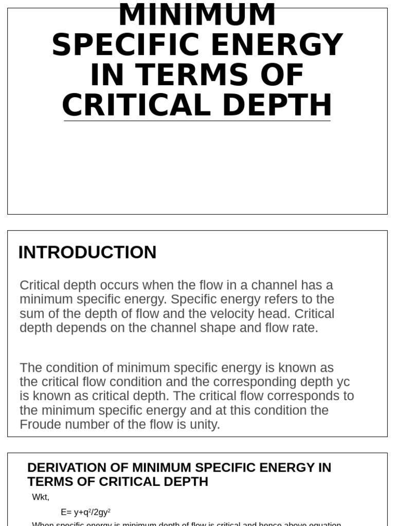Minimum Specific Energy in Terms of Critical Depth | PDF