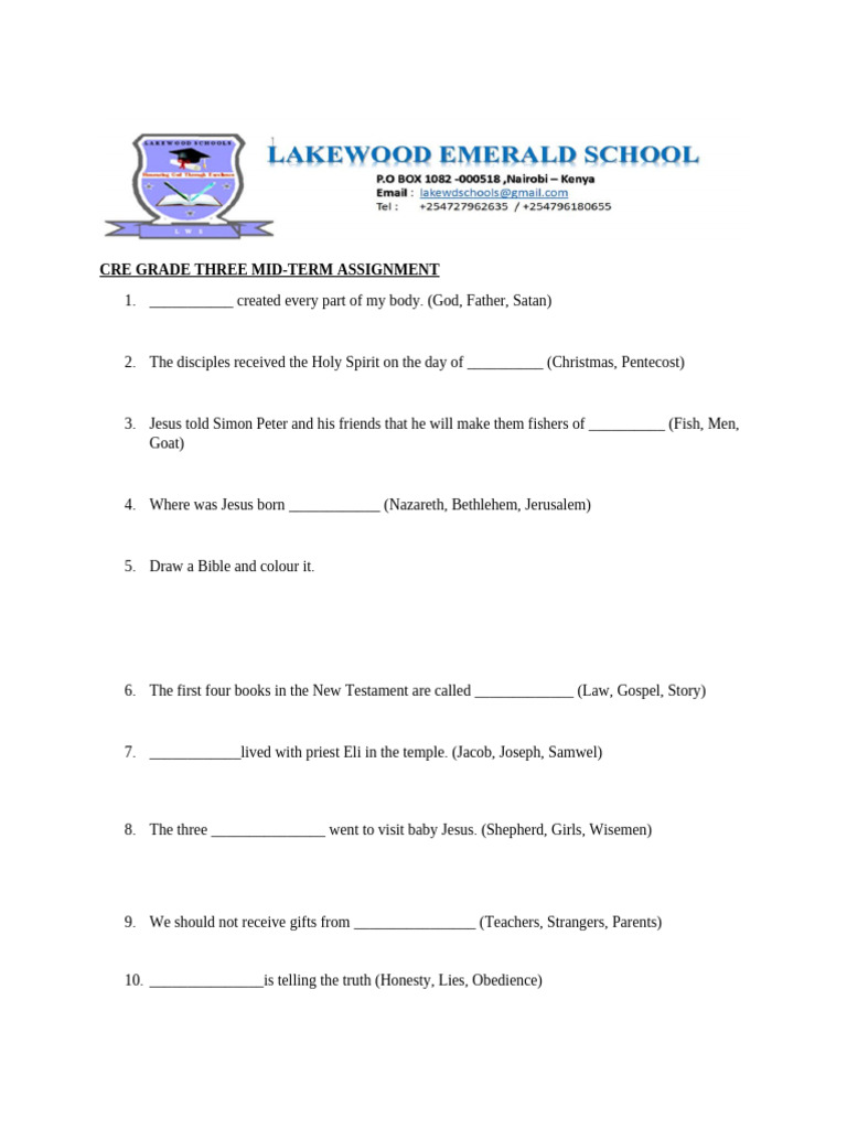 Cre Grade Three Mid-Term Assignment | PDF