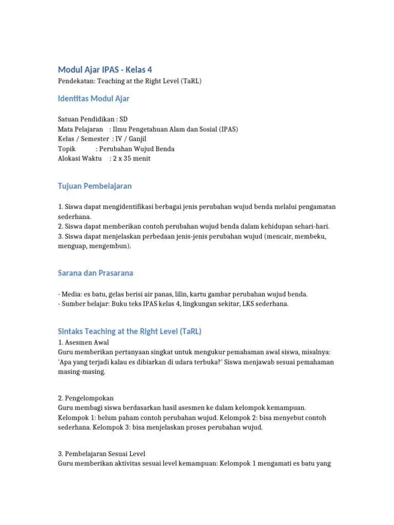 Modul Ajar IPAS TaRL | PDF