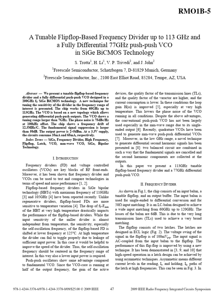 A Tunable Flipflop-Based Frequency Divider Up To 113 GHZ and A Fully ...