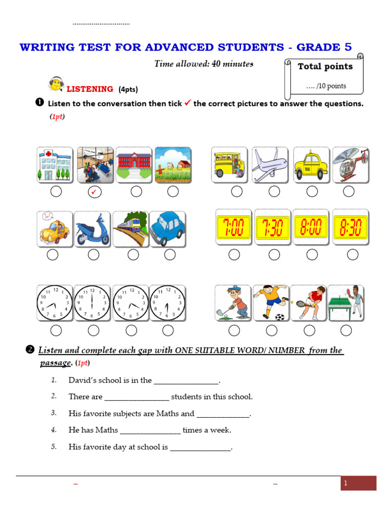 Grade 5 Advanced Writing Test 2023 | PDF