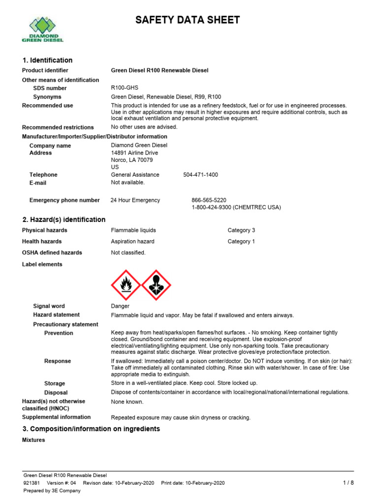 FISPQ HVO Renewable Diesel-SDS - US-English | PDF | Personal Protective ...