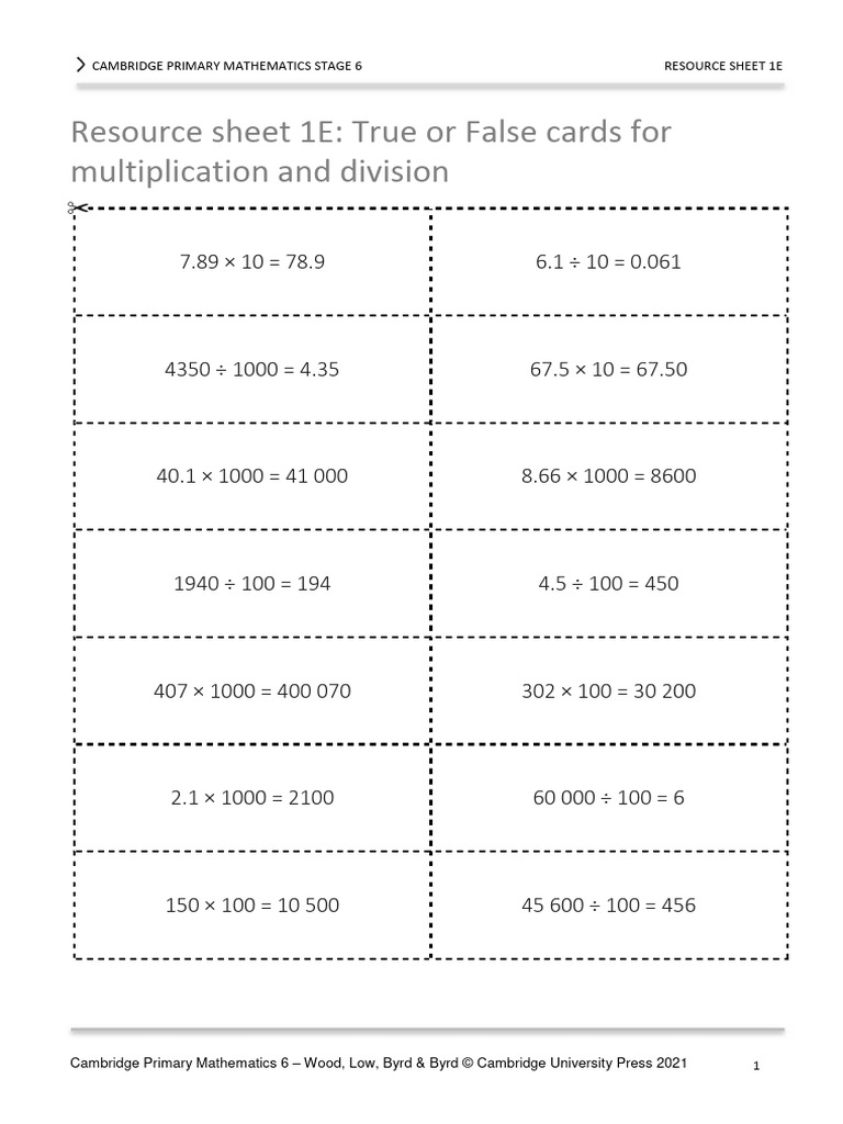True or False: Multiplication & Division | PDF