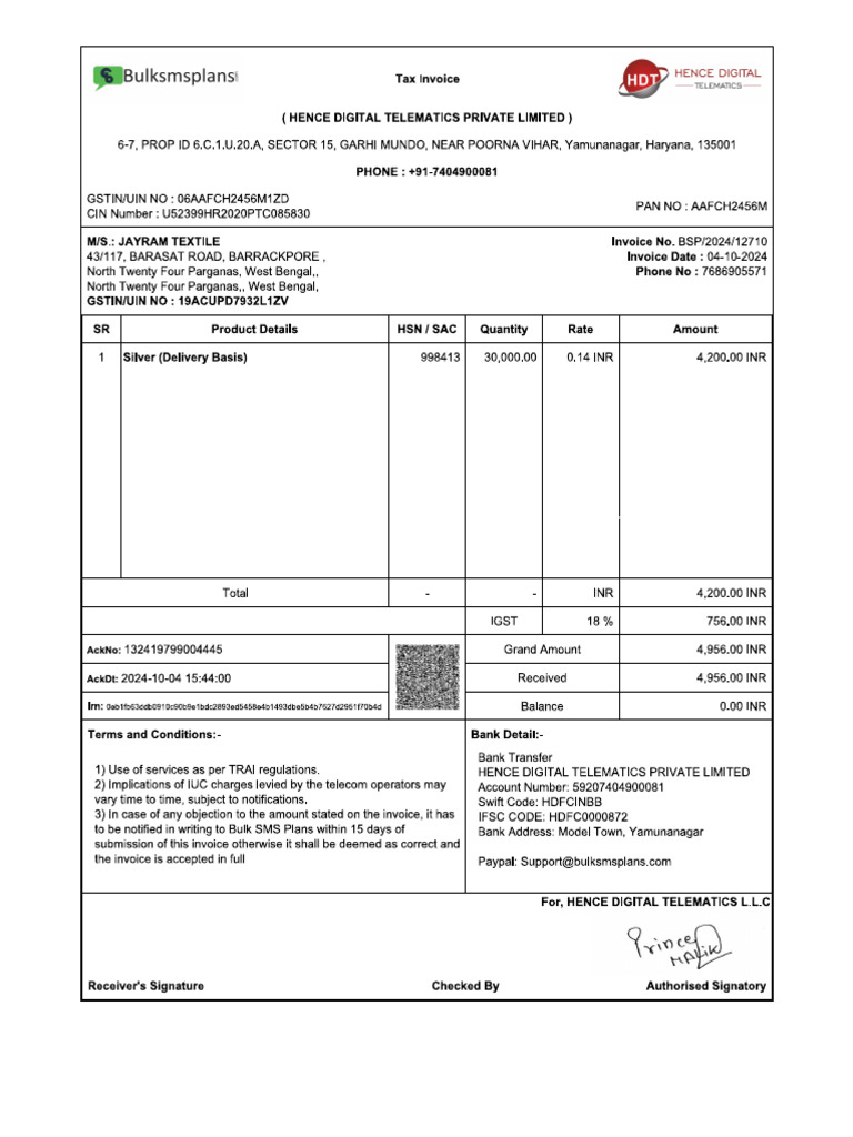 Jayram Textile - Invoice | PDF