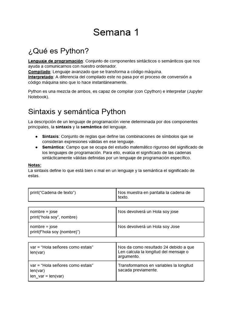 Semana 1 | PDF | Lenguaje de programación | Python (lenguaje de programación)