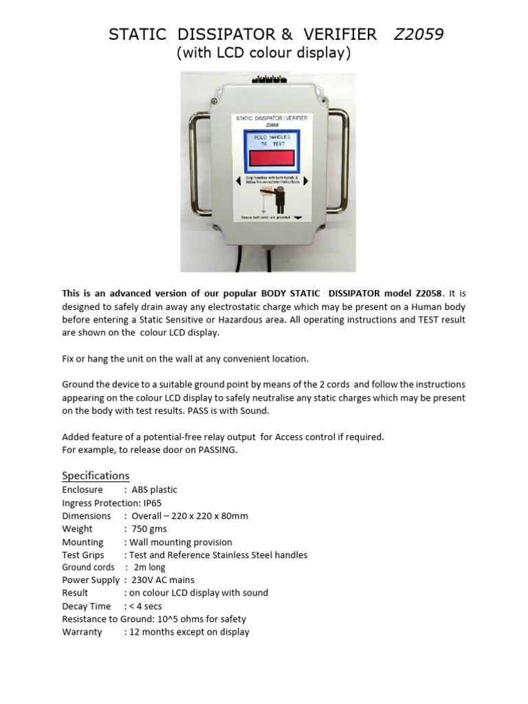 Static Dissipator Z2059 with LCD Display | PDF