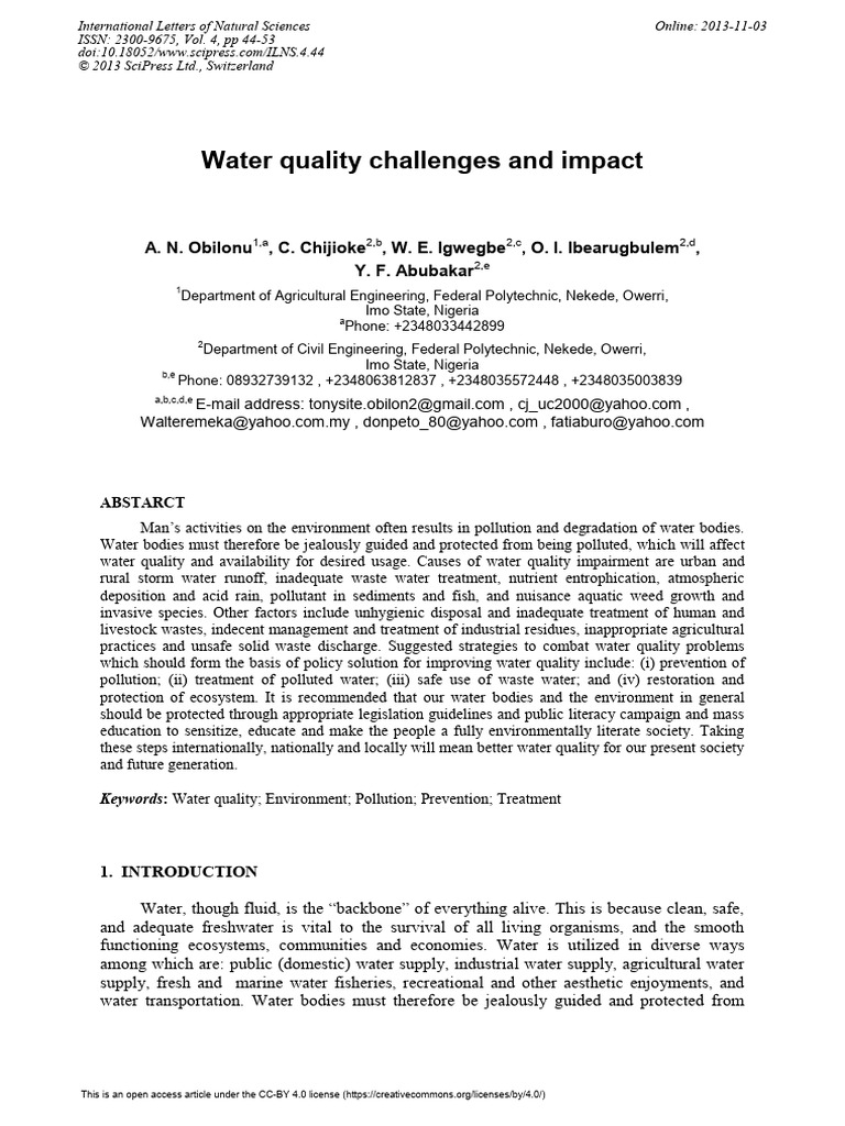 Water Quality Challenges and Solutions | PDF | Water Pollution | Water