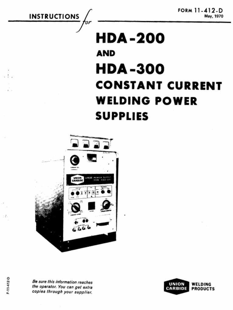 POWER - SUPPLY - F-11-412-D - HDA-200 - HDA-300 by Union Arbide Linde | PDF