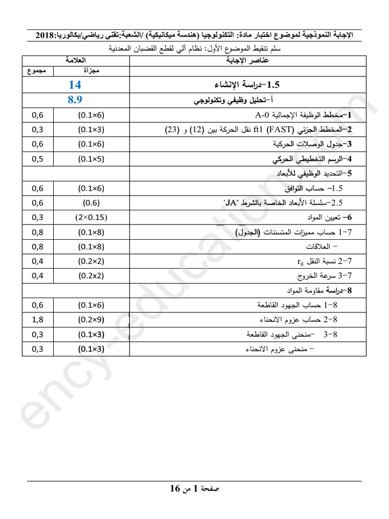 Genie - Mecanique MT Bac2018 Correction | PDF