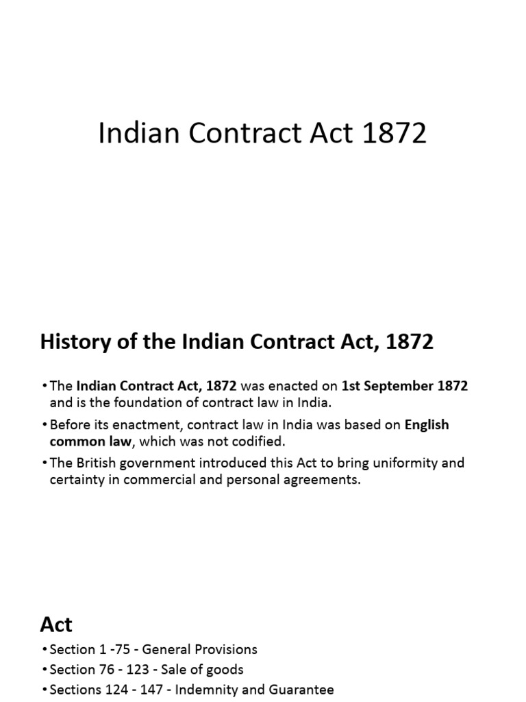 Overview of Indian Contract Act 1872 | PDF | Guarantee | Indemnity