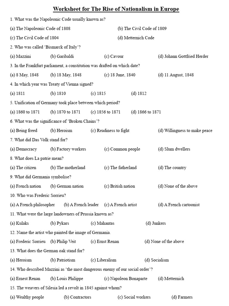 Nationalism in Europe Worksheet | PDF | German Empire | Europe