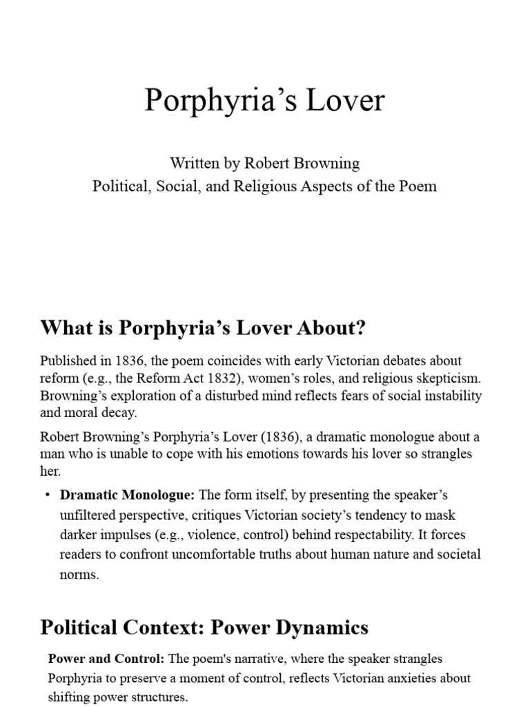 ENG 2103 - Porphyrias Lover | PDF | Patriarchy | Victorian Era