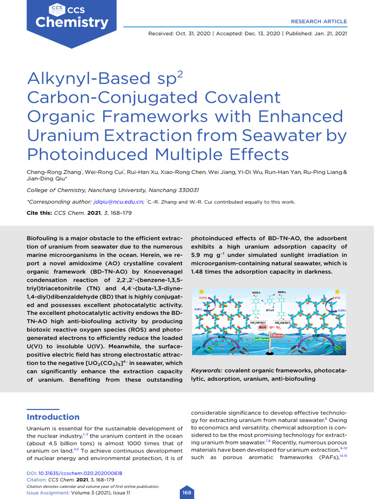 Zhang Et Al 2021 Alkynyl Based Sp2 Carbon Conjugated Covalent Organic Frameworks With Enhanced ...