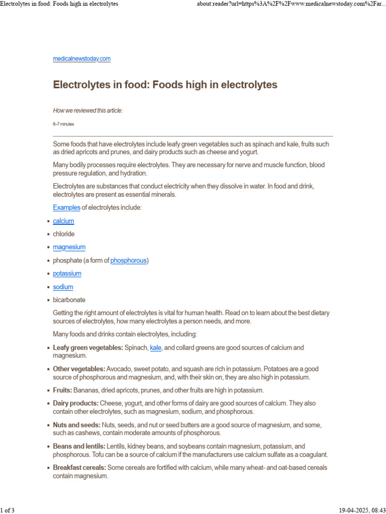 Electrolytes in Food - Foods High in Electrolytes | PDF | Electrolyte ...