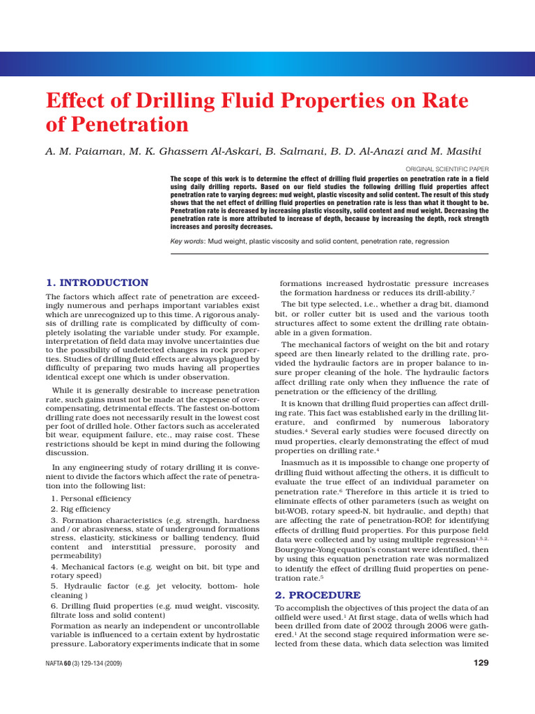 Drilling Fluid Impact on Penetration Rate | PDF | Viscosity | Oil Well