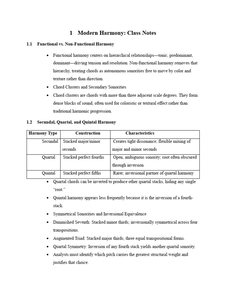 Modern Harmony-Class Notes | PDF | Harmony | Chord (Music)