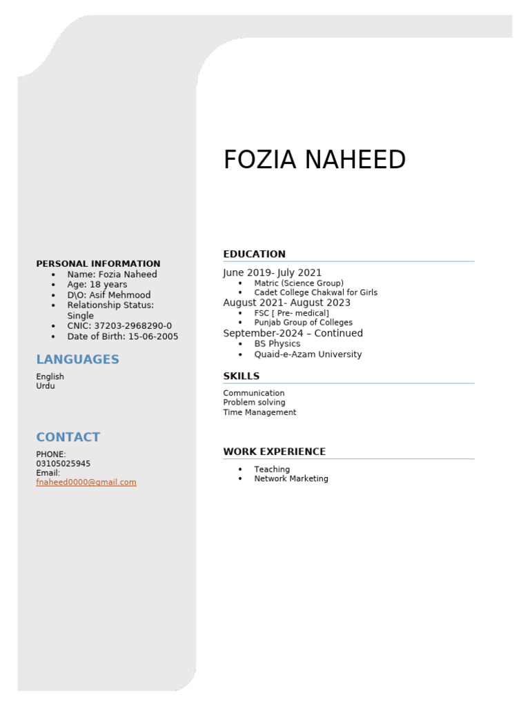 Ict Assignment (CV) | PDF