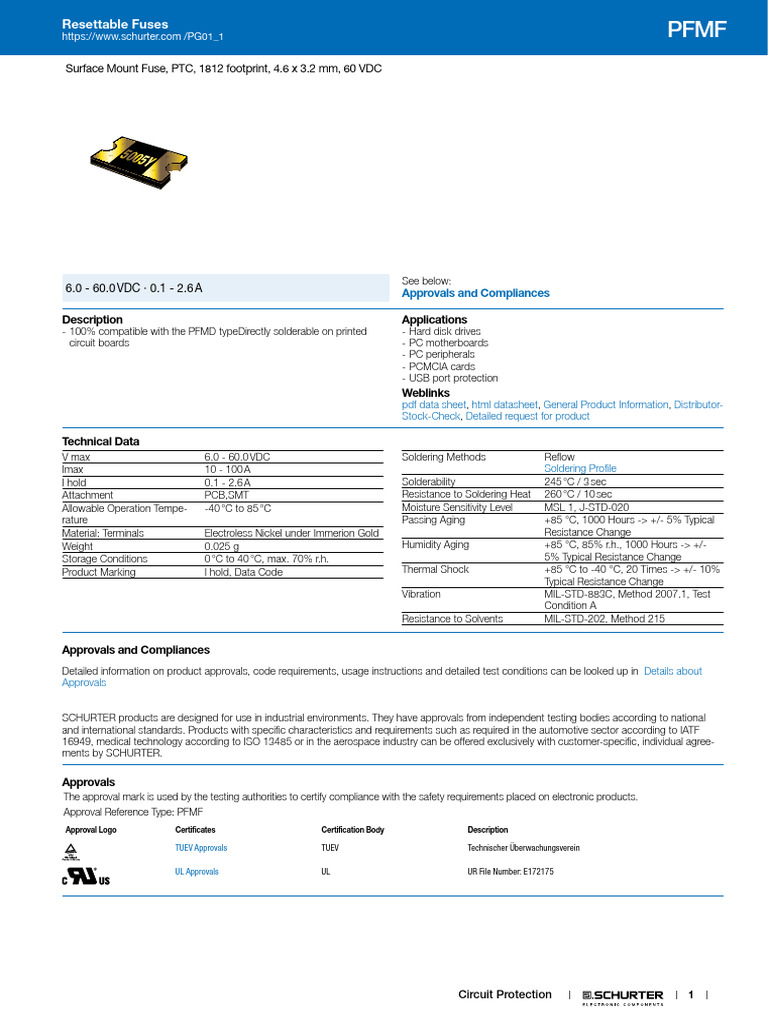6.0 - 60.0 VDC 0.1 - 2.6 A: Surface Mount Fuse, PTC, 1812 Footprint, 4.6 X 3.2 MM, 60 VDC | PDF ...