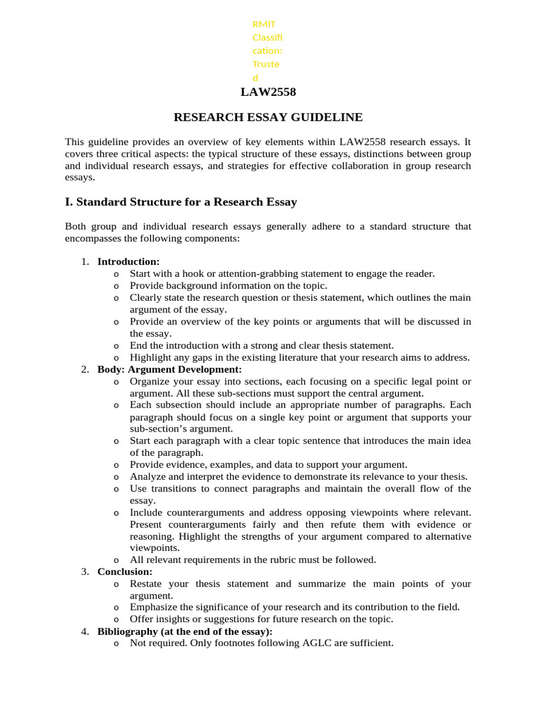Research Essay Guideline - LAW2558 | PDF | Essays | Argument
