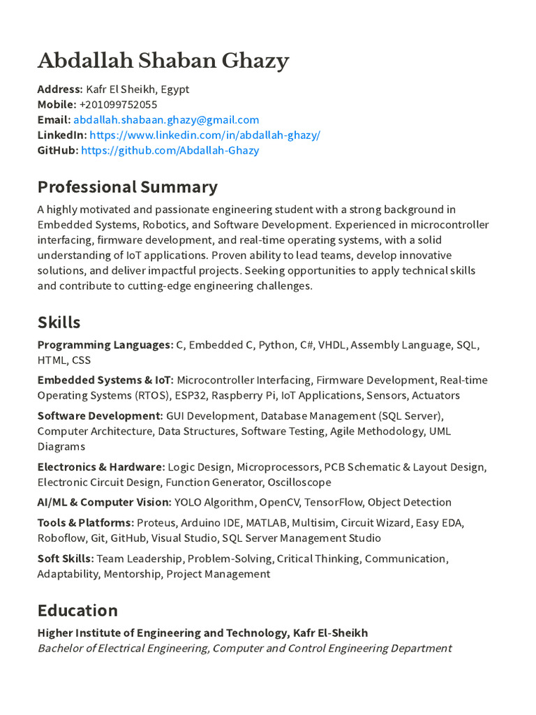 Abdallah Shaban Ghazy | PDF | Embedded System | Internet Of Things