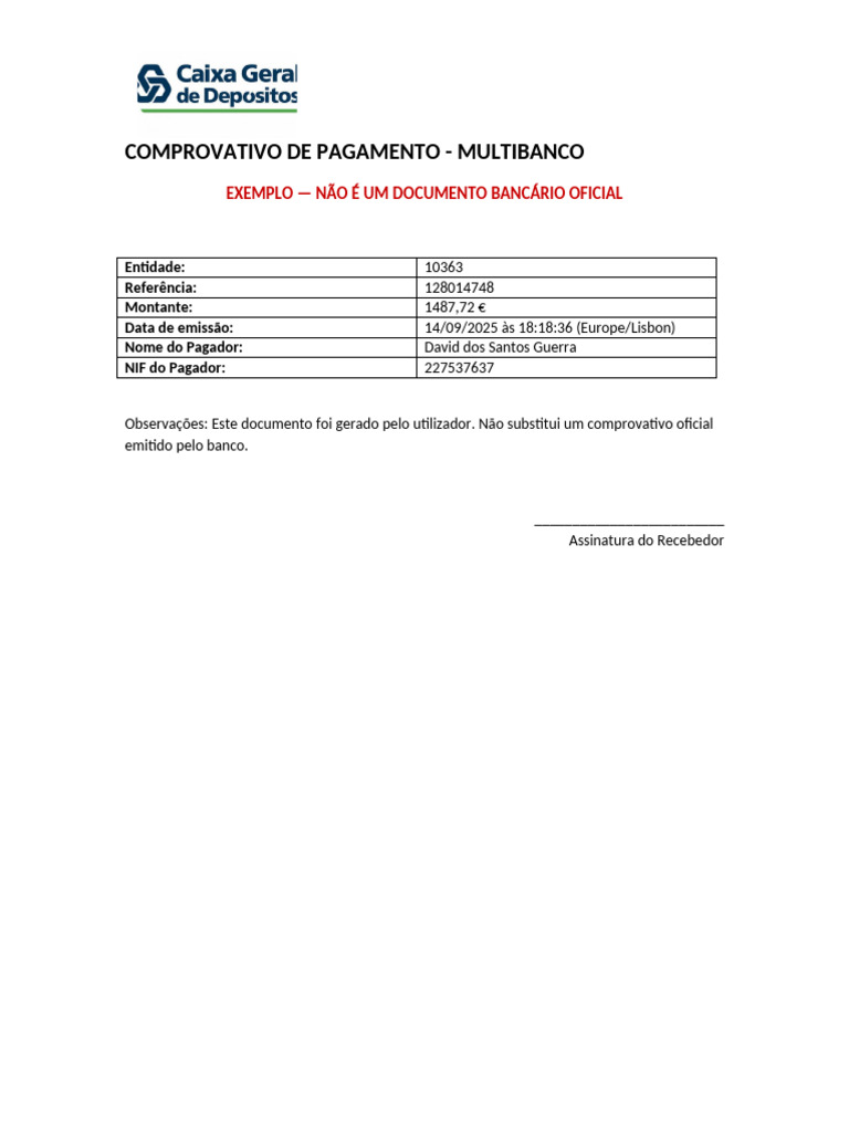 Comprovativo de Pagamento Multibanco | PDF