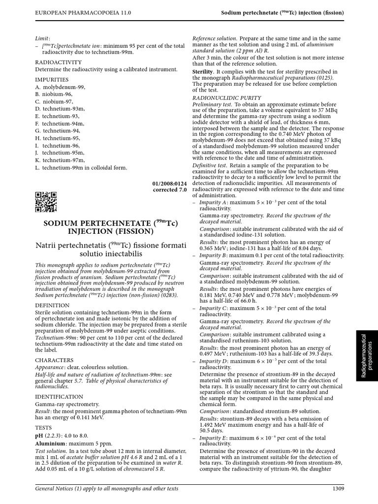Sodium Pertechnetate (99mTc) Injection Guide | PDF | Radioactive Decay ...