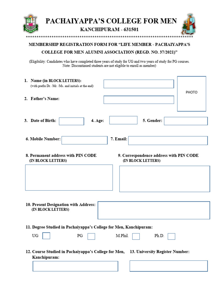 PCMKPM - Alumni Association Membership Registration Form | PDF
