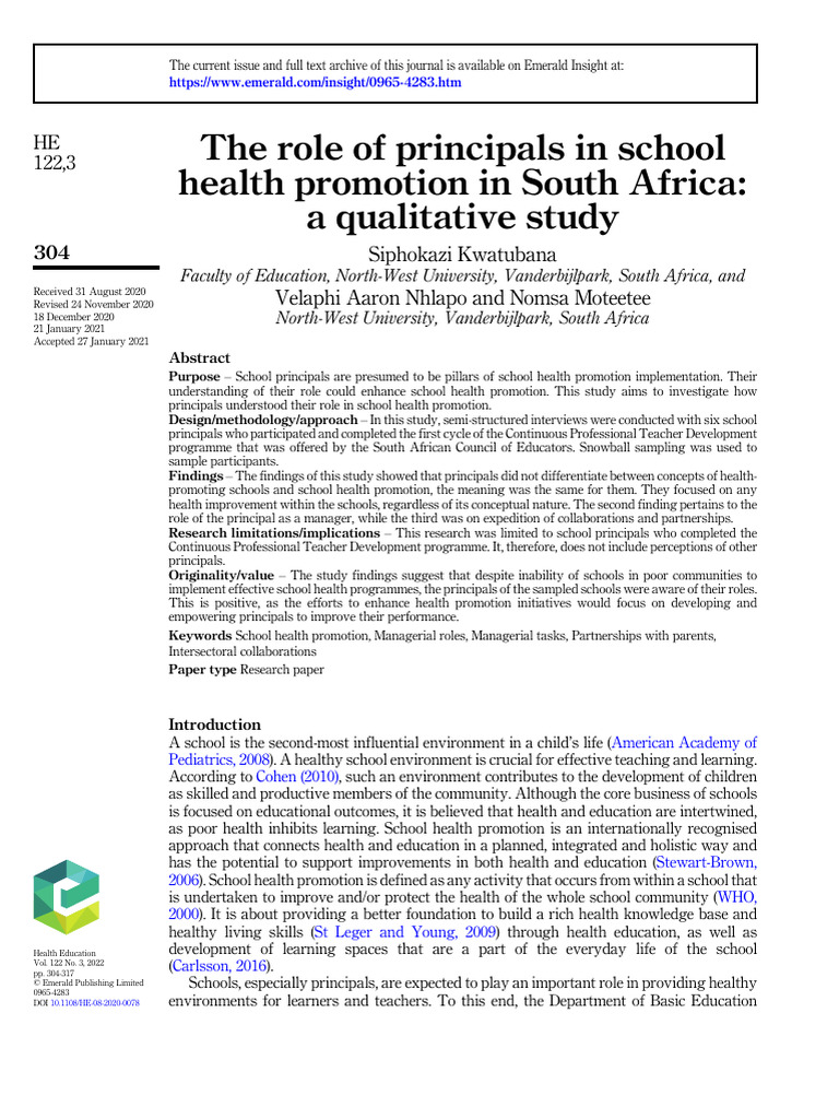 2021 - Kwatubana Et Al. South African Case Study | PDF | Teachers ...