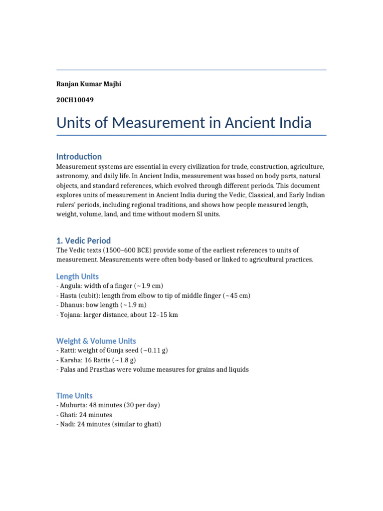 Ancient Indian Measurement Units | PDF | Length | Volume