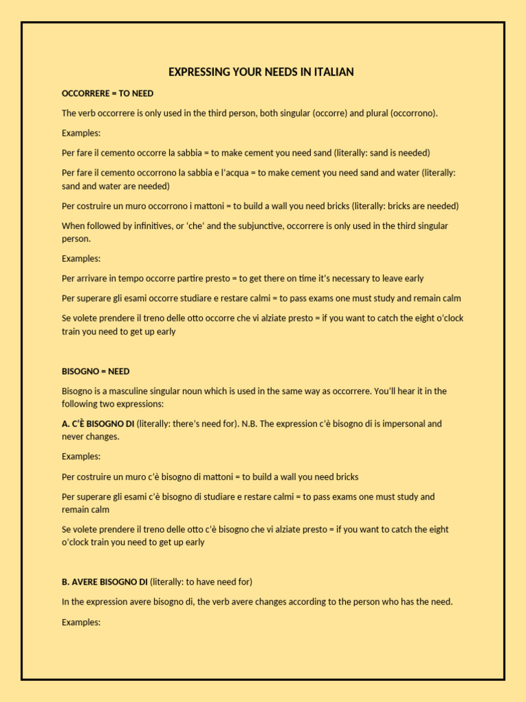Expressing Your Needs in Italian | PDF | Linguistic Morphology ...