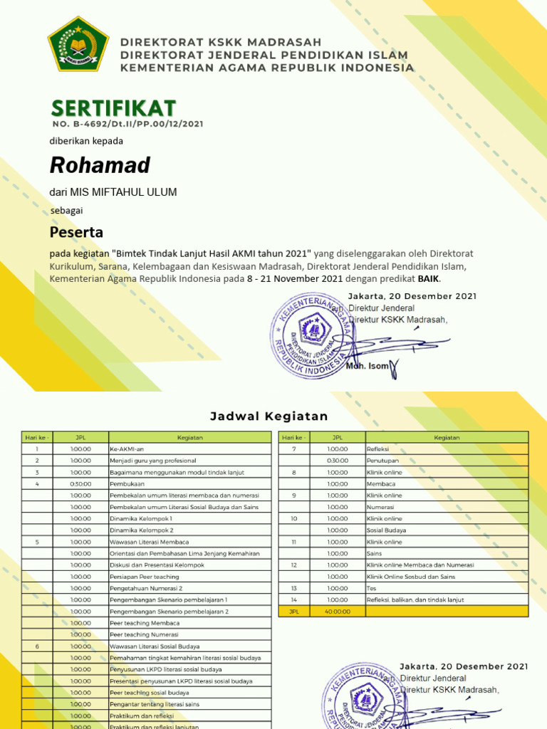 Sertifikat Bimtek Akmi 2021 | PDF
