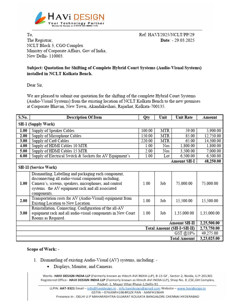 Quotation For Shifting of Complete Hybrid Court Systems (Audio-Visual ...