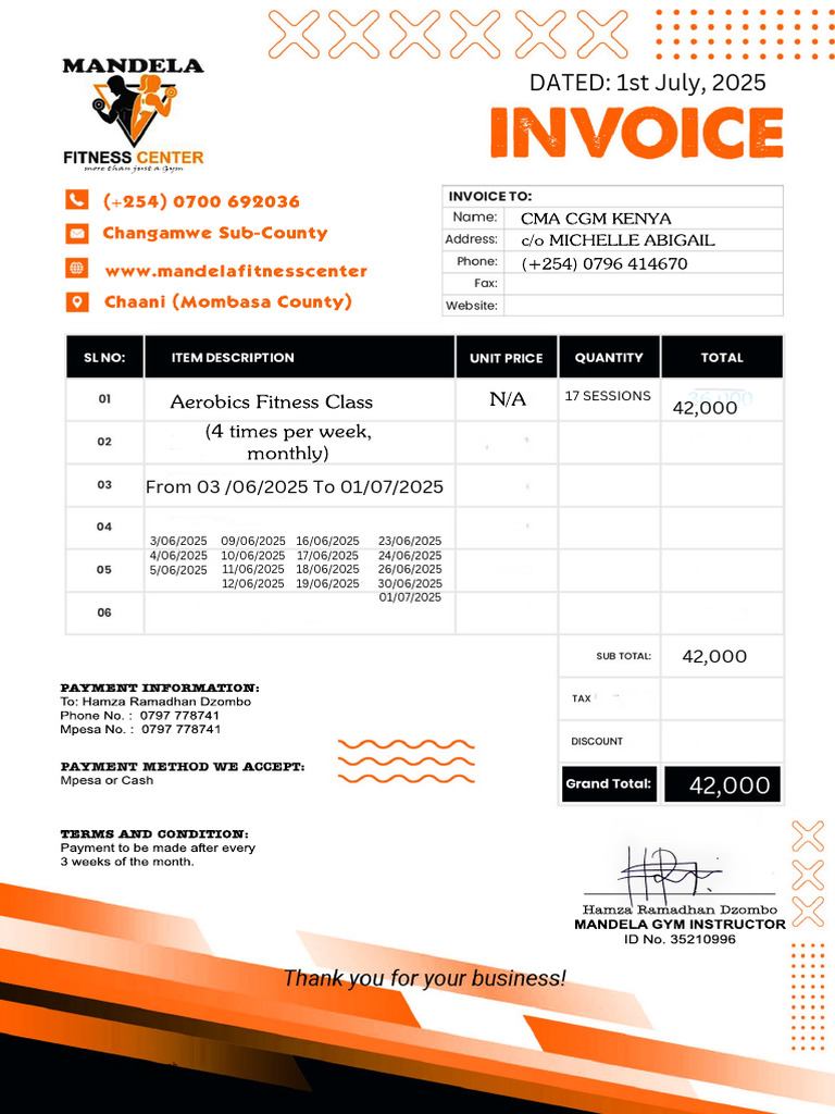 Mandela Fitness Gym INVOICE - 2 | PDF