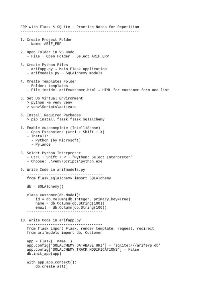 ERP Flask SQLite Practice Notes | PDF | Python (Programming Language ...