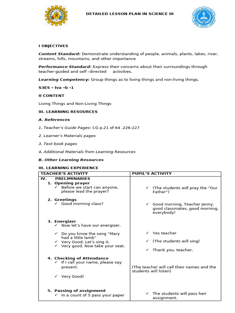 Science III Lesson Plan: Living vs Non-Living | PDF | Life | Lesson Plan