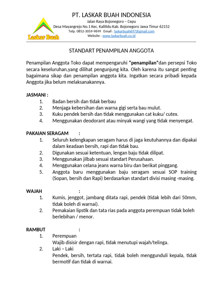 Standar Penampilan Anggota Toko Laskar Buah | PDF