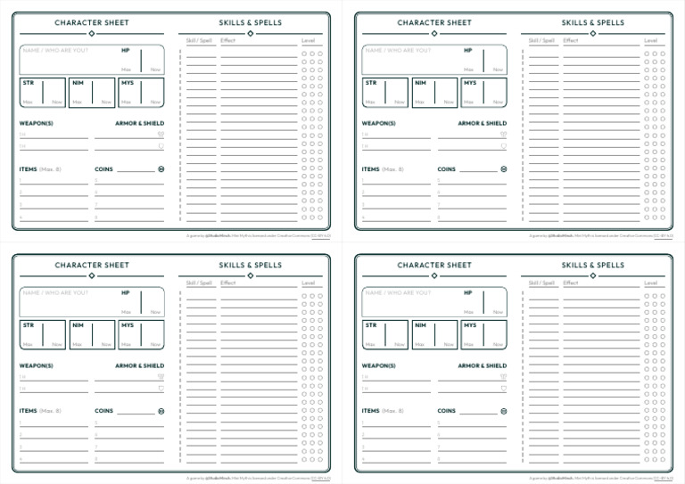Mini Myth Character Sheet Template | PDF | Role Playing Games | Gaming