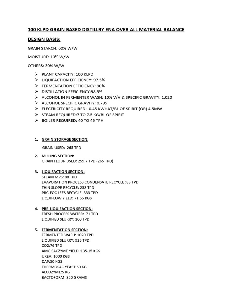 100 KLPD Grain-Based Distillery Overview | PDF | Steam | Industrial ...