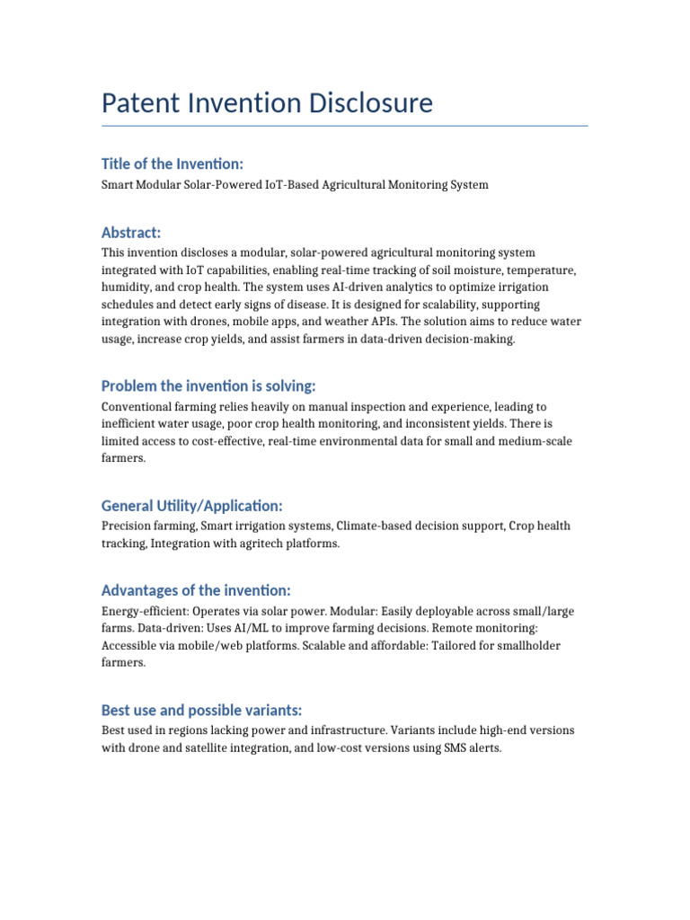 Patent Invention Disclosure | PDF