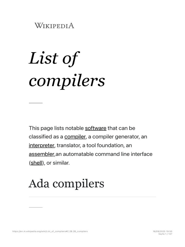 List of Compilers - Wikipedia | PDF | Basic | Compiler