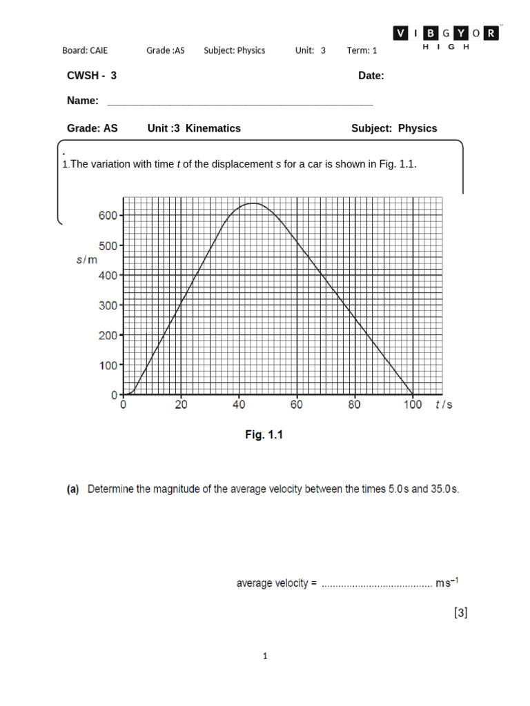 AS Physics Kinematics Practice Questions | PDF