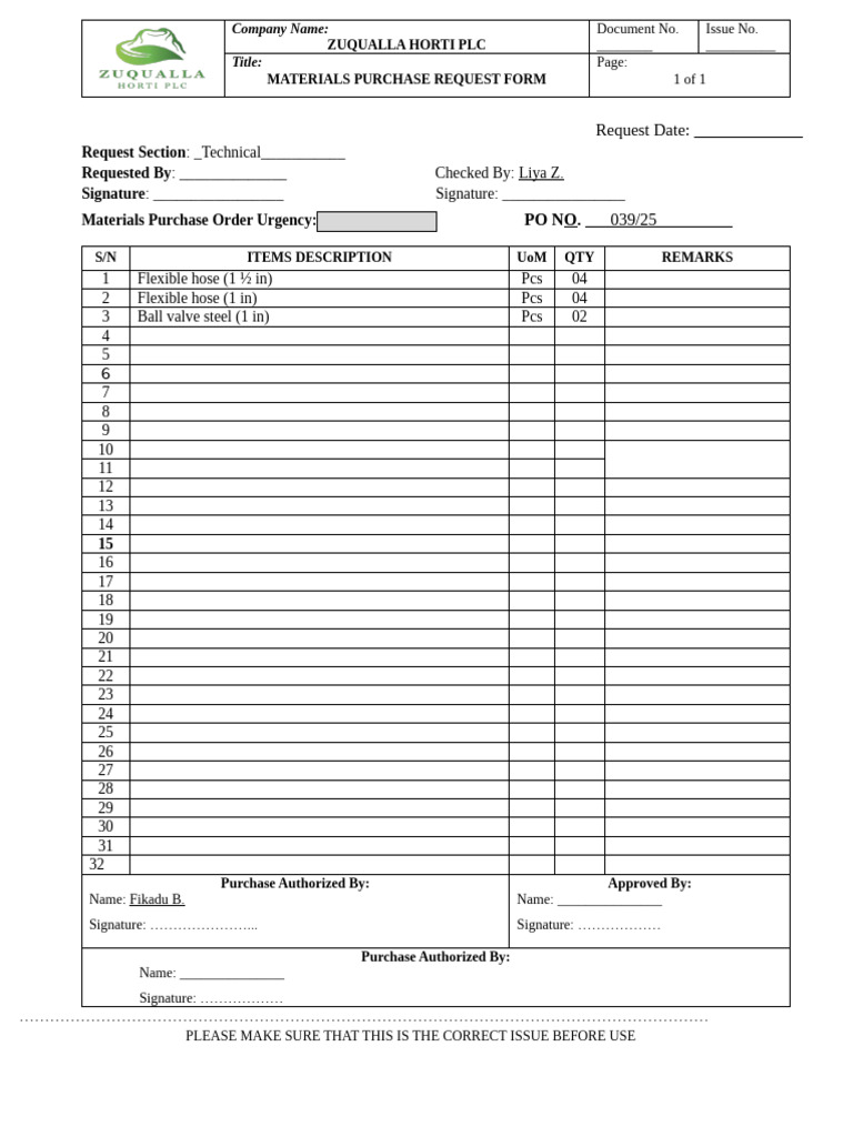 Materials Purchase Request Form | PDF