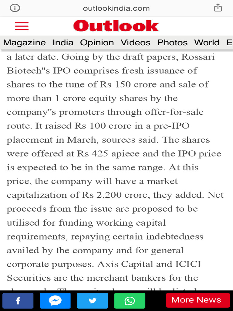 Rossari Biotech Plans To Launch Rs 500-Cr IPO Next Week | PDF