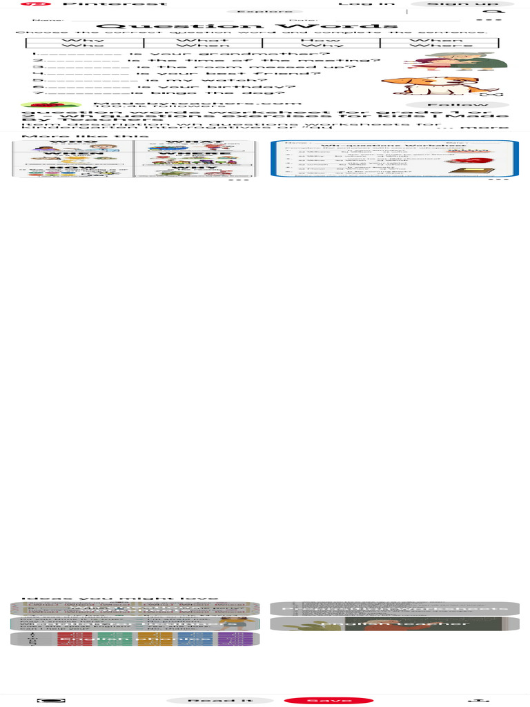 Question Words Worksheet for Grade 1 or 2 - Wh Questions Exercises for ...